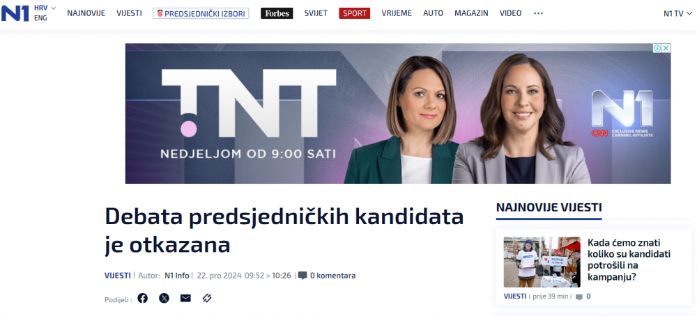 ''Kragujevačka'' televizija N1 otkazala sučeljavanje pola sata nakon ...
